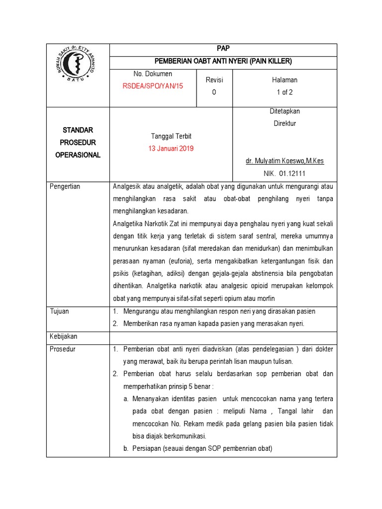 Pap Sop Pemberian Obat Anti Nyeri | PDF