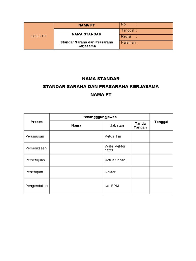 Standar Sarana Prasarana Kerjasama PT | PDF