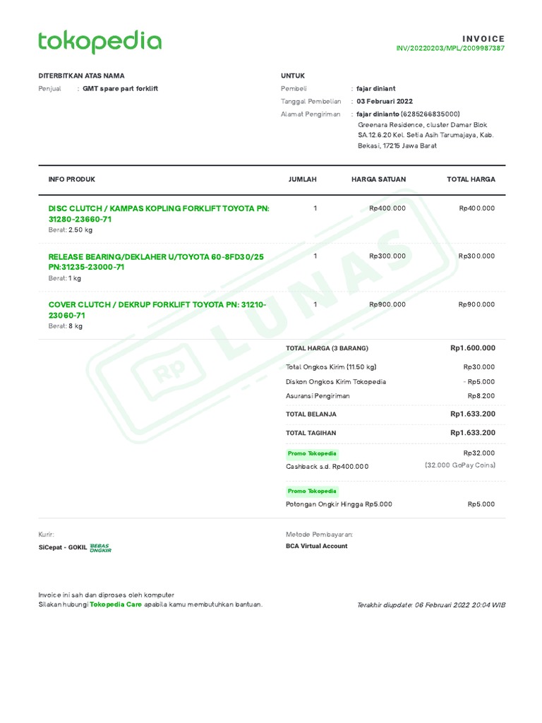 Invoice Disc Clutch Forklift | PDF