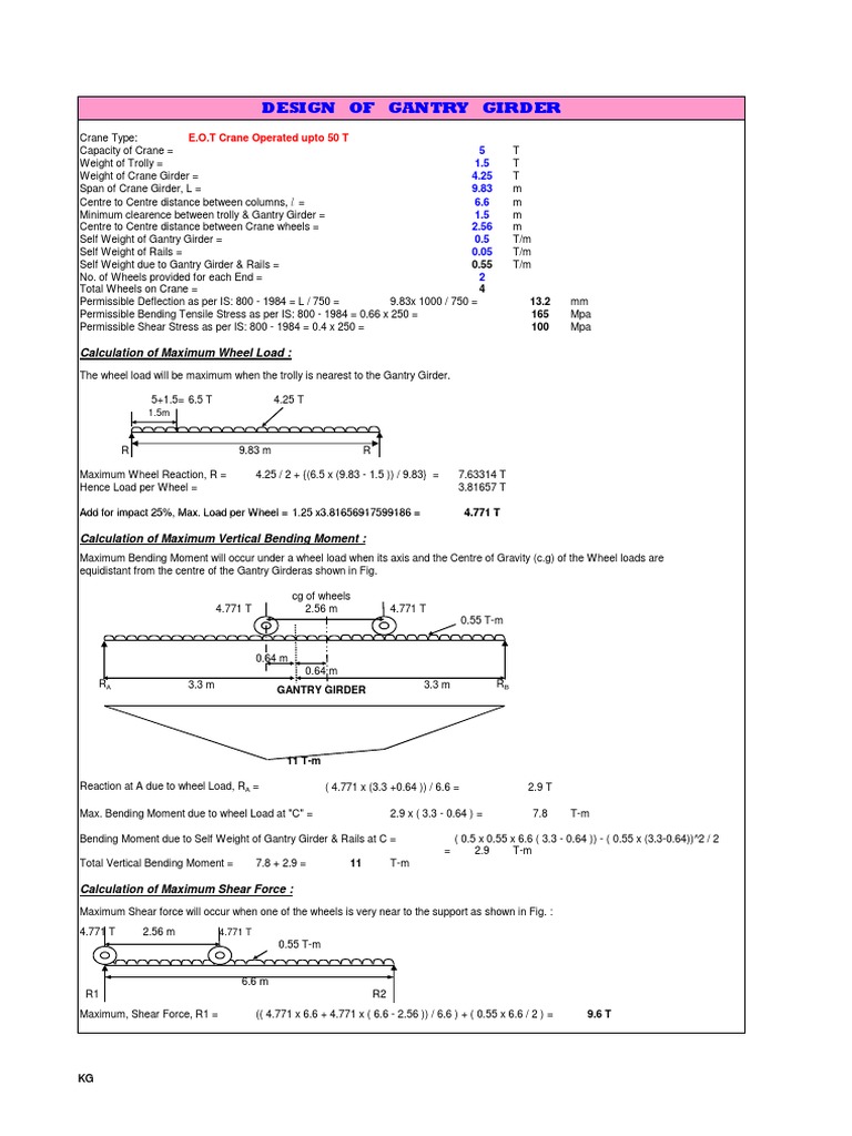 Design Calculation of Gantry Girder (1) | PDF | Bending | Crane (Machine)