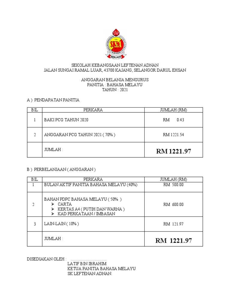 Anggaran Belanja Mengurus BM | PDF