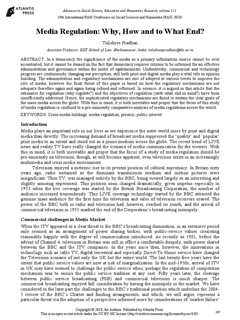 Media Regulation: Why, How and To What End? | PDF | Television | Mass Media