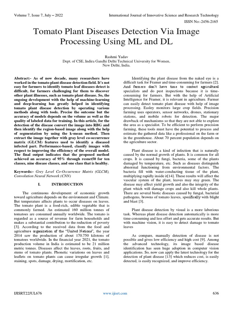 Tomato Plant Diseases Detection Via Image Processing Using ML and DL ...