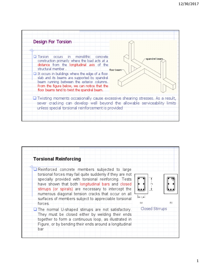 Design For Torsion: Torsional Reinforcing | PDF | Beam (Structure ...
