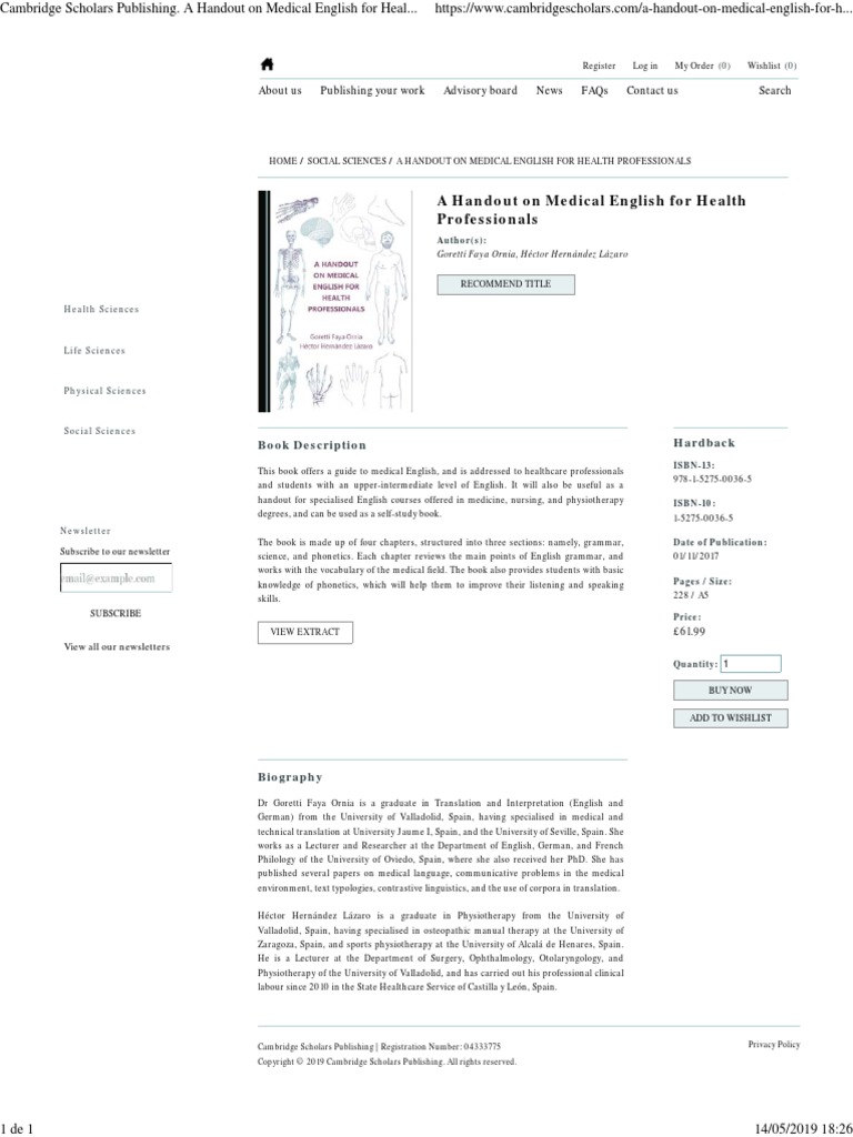 A Handout On Medical English For Health | PDF | Cognition | Public Services