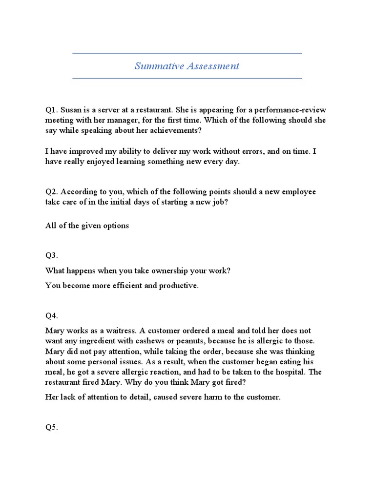 Summative Assessment | PDF | Customer