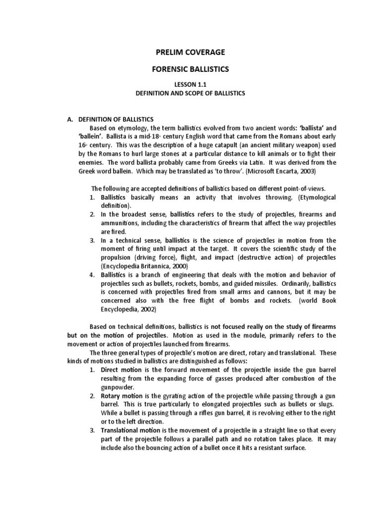 Prelim Coverage Forensic Ballistics | PDF | Gun Barrel | Firearms