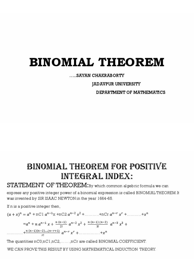 Binomial Theorem Theory | PDF | Number Theory | Mathematical Objects