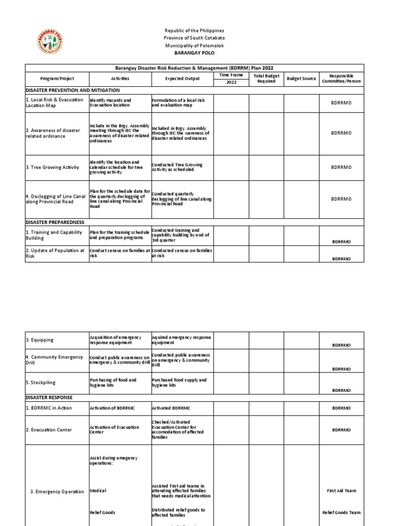 BDRRM Polo Action Plan | Download Free PDF | Emergency Management ...