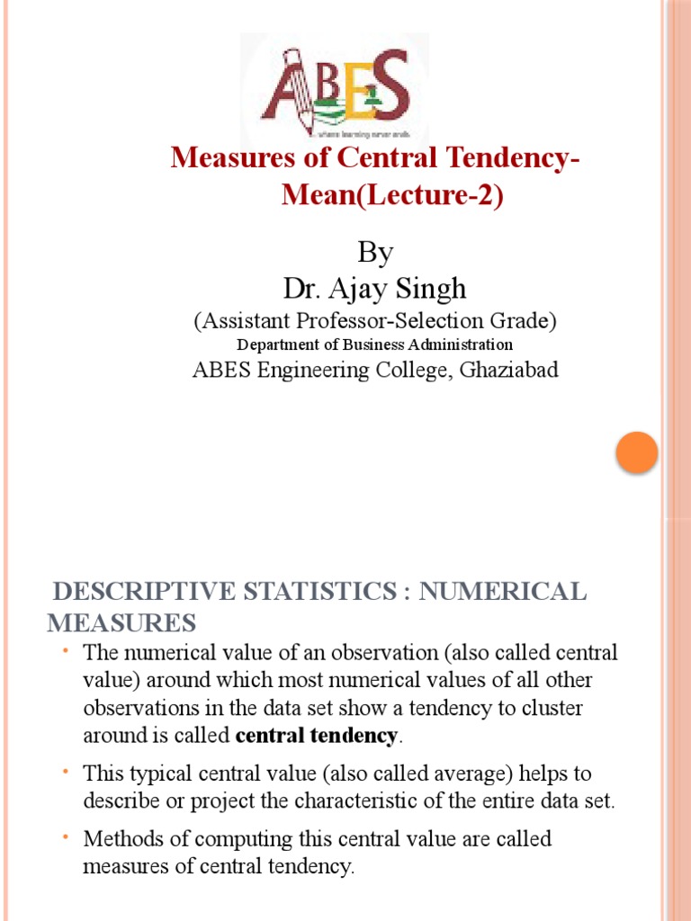Lecture2 Mean | PDF | Mean | Statistics