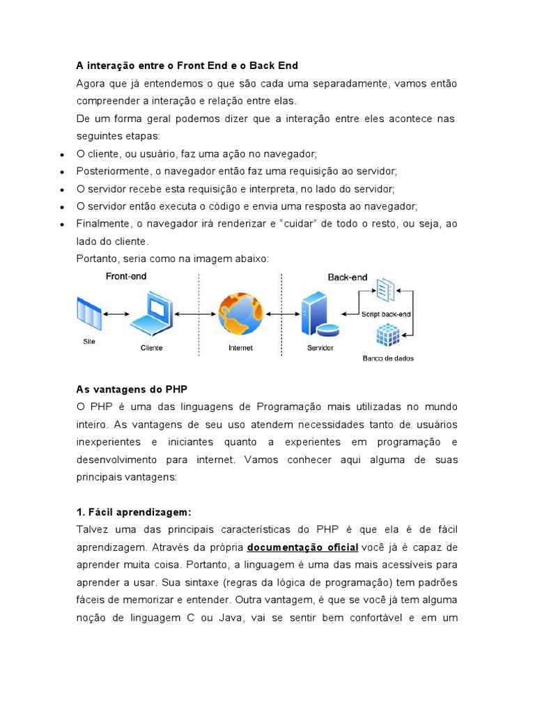 A Interação Entre o Front End e o Back End (PHP) | PDF | Php ...