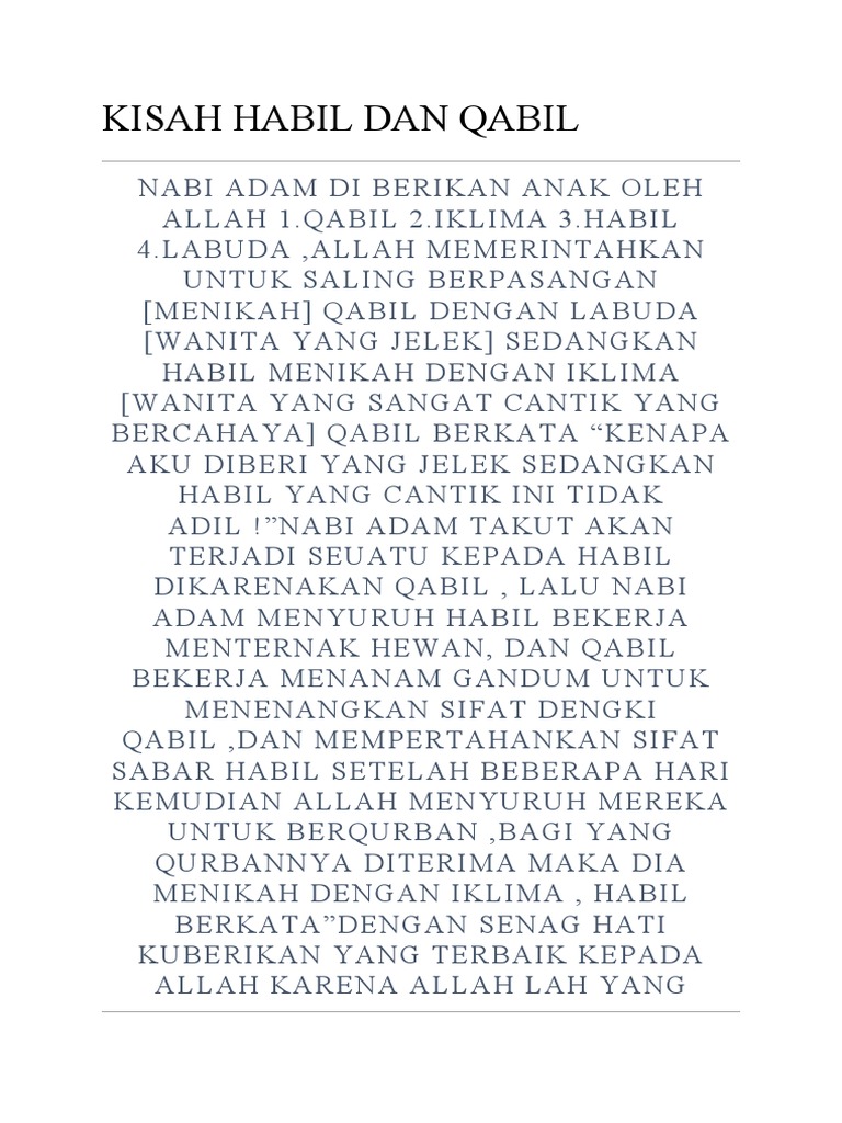 Kisah Habil Dan Qabil. | PDF