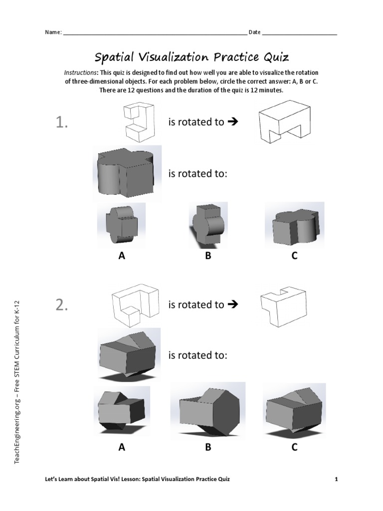 Spatial Visualization Practice Quiz: Is Rotated To | PDF | Learning ...