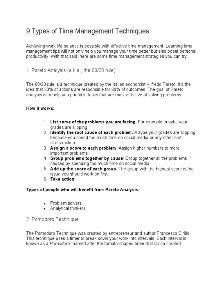 9 Types of Time Management Techniques | PDF | Time Management ...