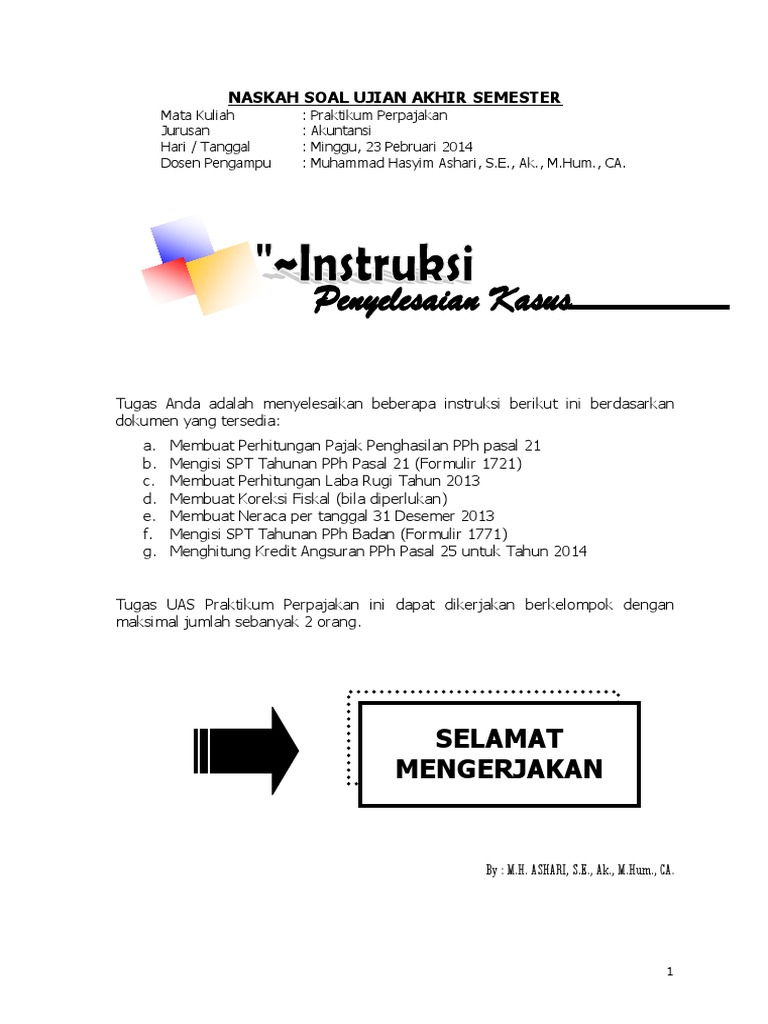 SOAL UAS - Praktikum Perpajakan (Kls. Akuntansi) | PDF | Bisnis | Kesehatan Holistik