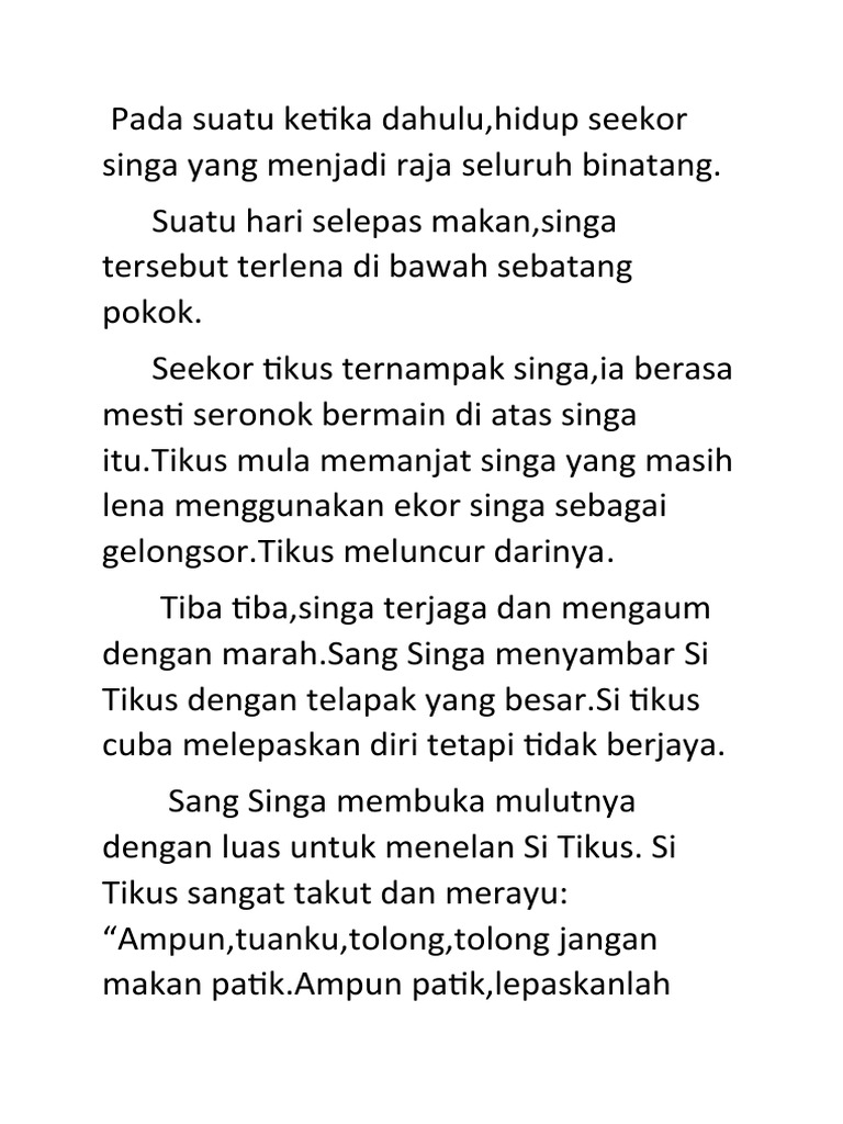 Kisah Sang Singa Dan Si Tikus | PDF