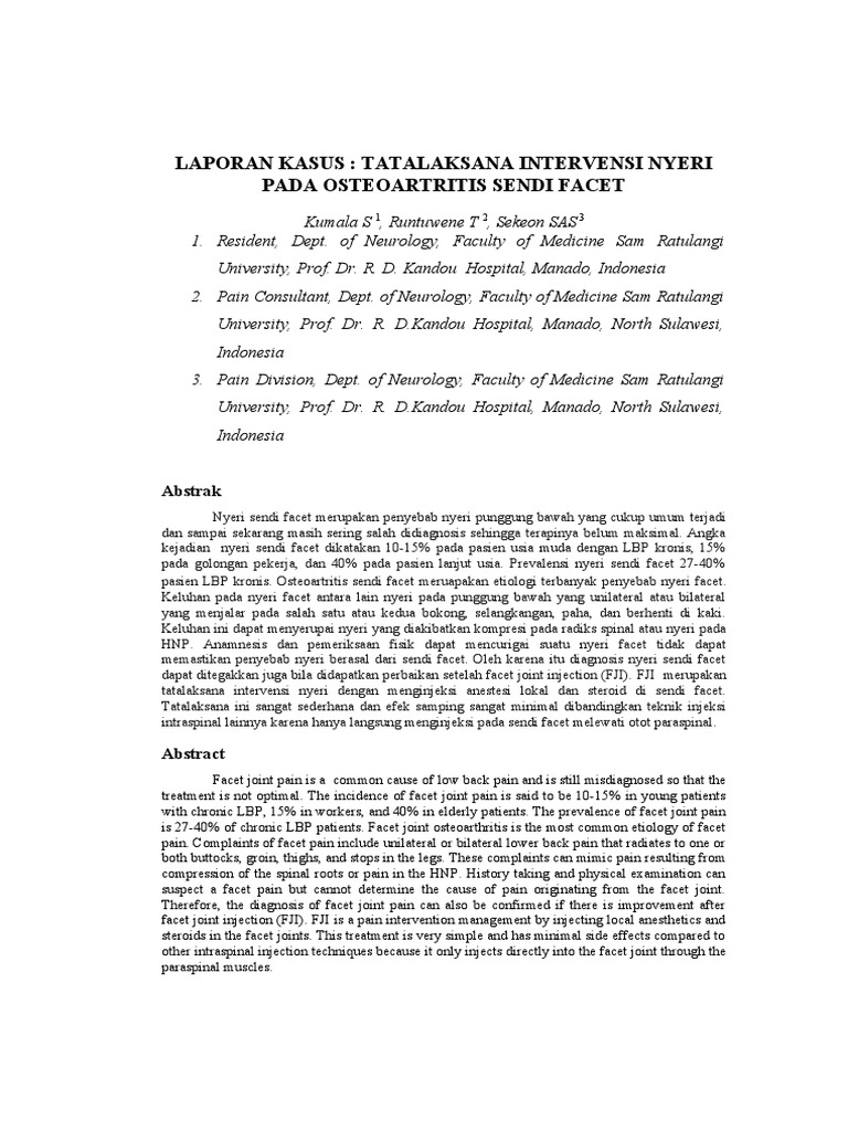 Laporan Kasus DR Sandy (IPM Sendi Facet) | PDF