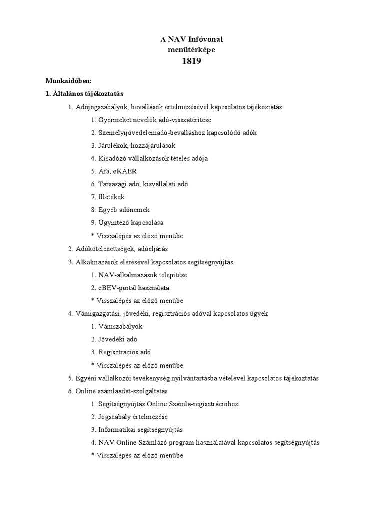 NAV Infóvonal Menütérképe | PDF