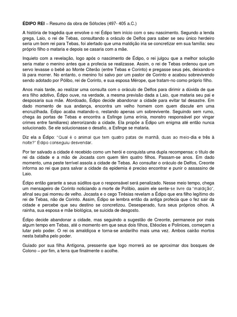 Édipo Rei | PDF | Édipo | Mitologia tebana