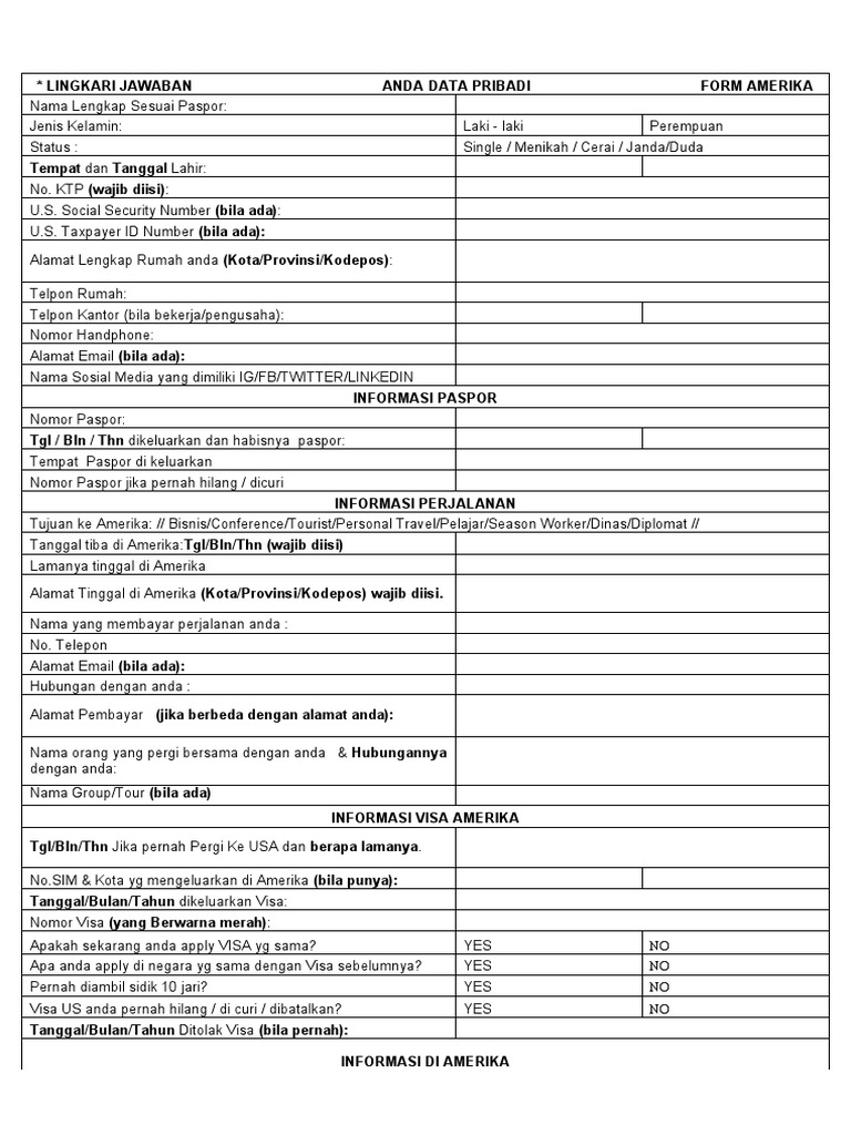 Form Manual Isian Amerika | PDF