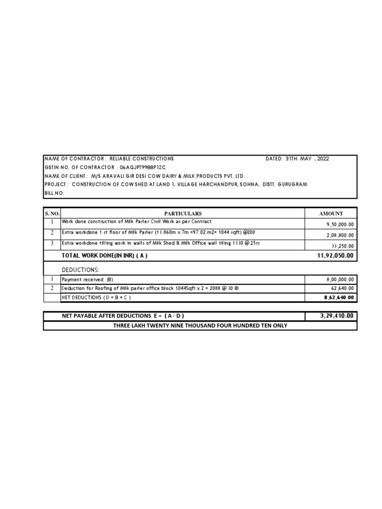 Deductions:: Net Payable After Deductions E (A - D) Three Lakh Twenty ...