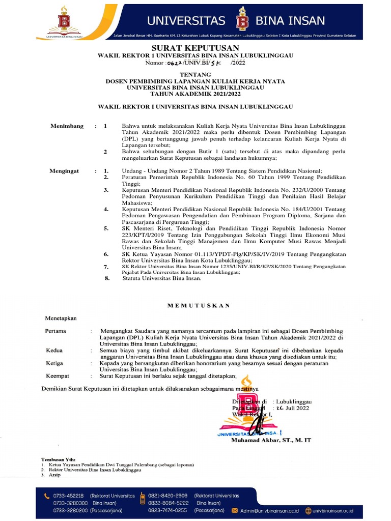 SK Revisi DPL KKN Tahun 2022 | PDF