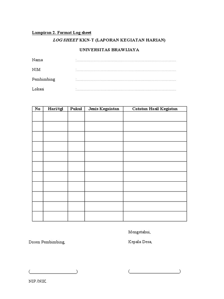Format LogSheet KKN LPPM | PDF
