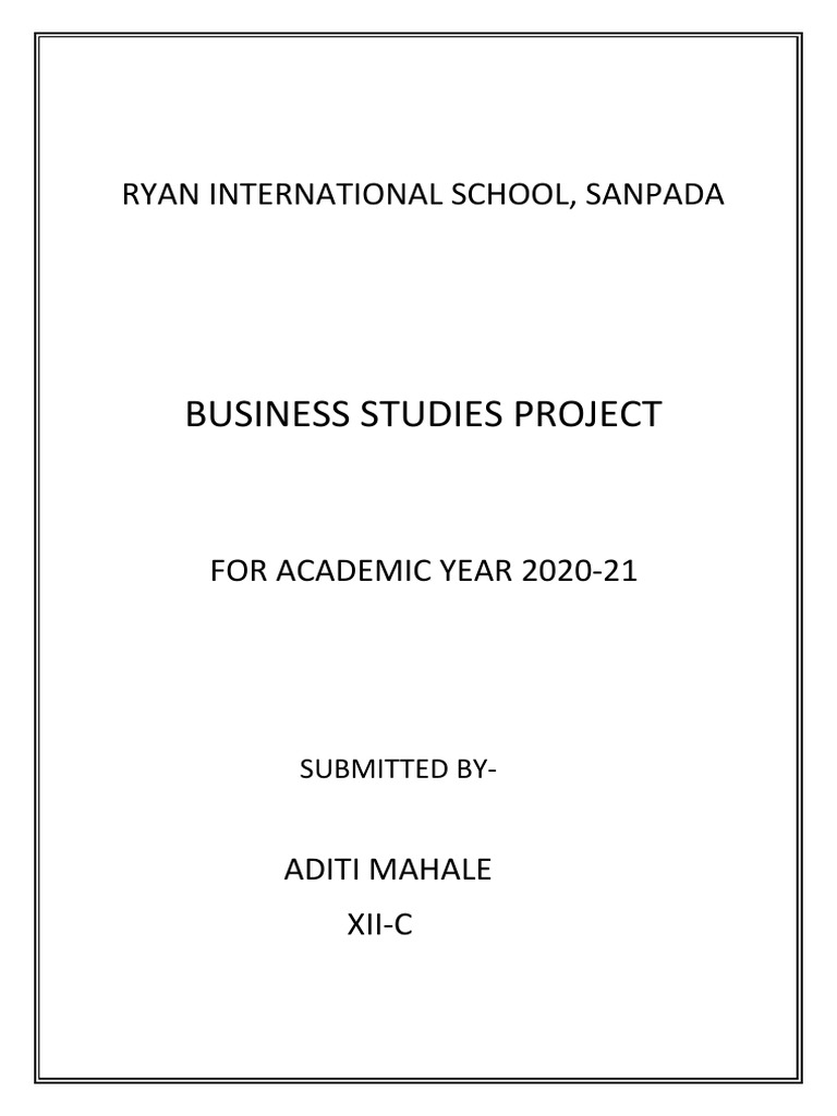 Business Studies Project: Ryan International School, Sanpada | PDF ...