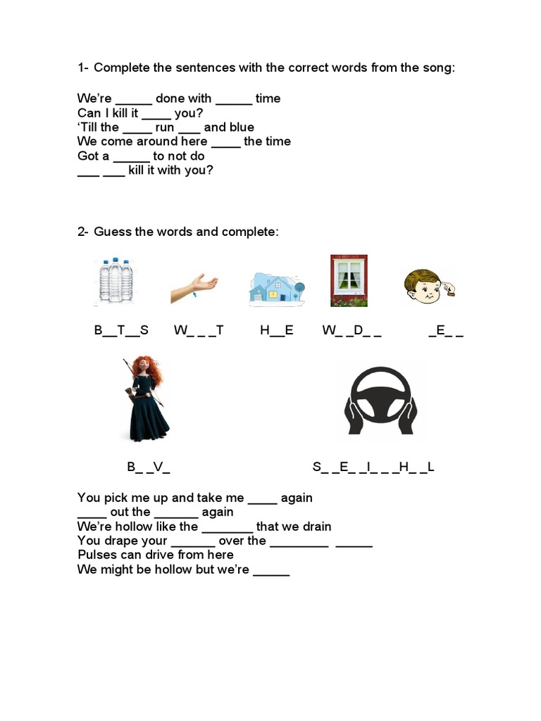 Song Lyrics Completion and Activities | PDF