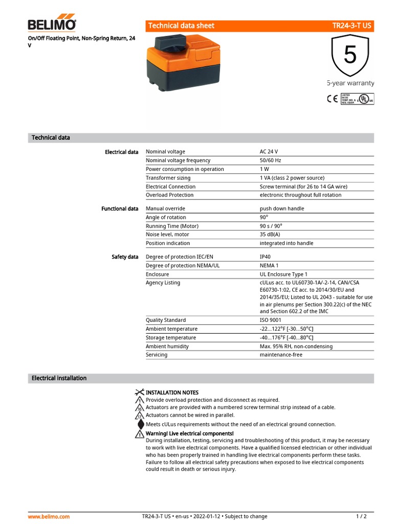 Technical Data Sheet TR24-3-T US | PDF | Electrical Wiring | Power Supply