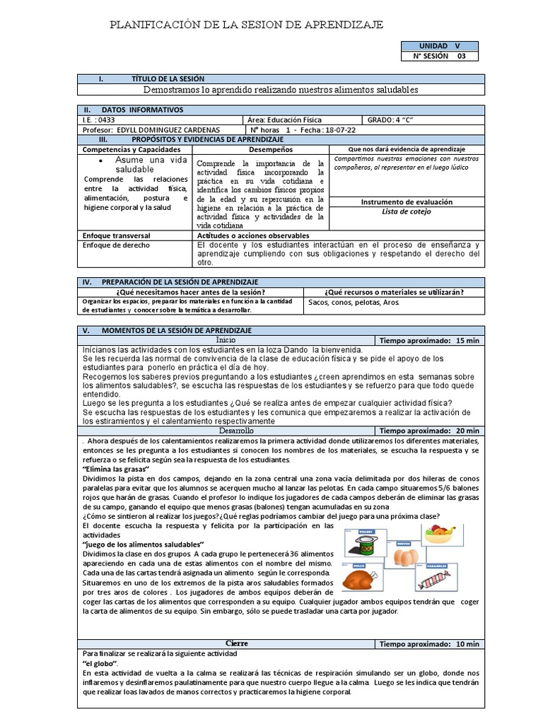 PLANIFICACIÓN DE LA SESION DE APRENDIZAJE 4 Grado Unidad 4 | PDF | Aprendizaje | Evaluación