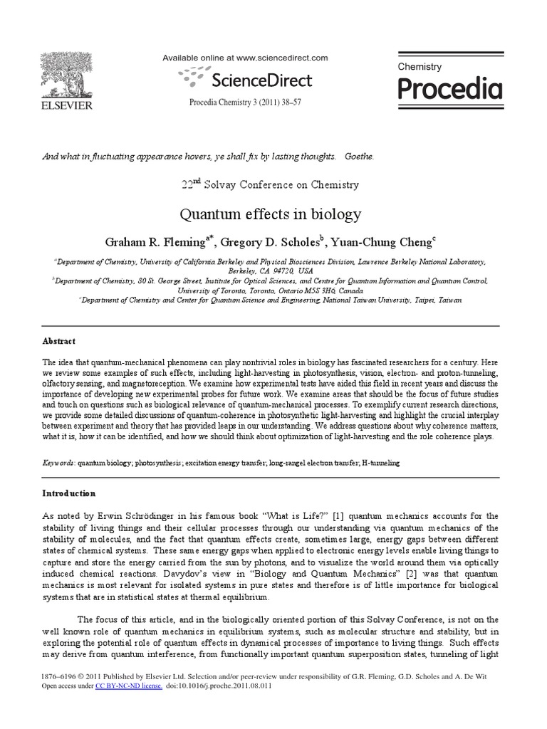 Quantum Effects in Biology | PDF | Quantum Mechanics | Quantum Tunnelling
