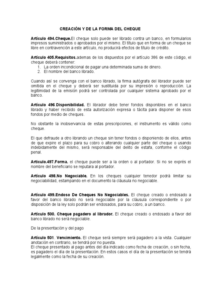 Requisitos y Vencimiento del Cheque | PDF | Cheque | Documentos ...