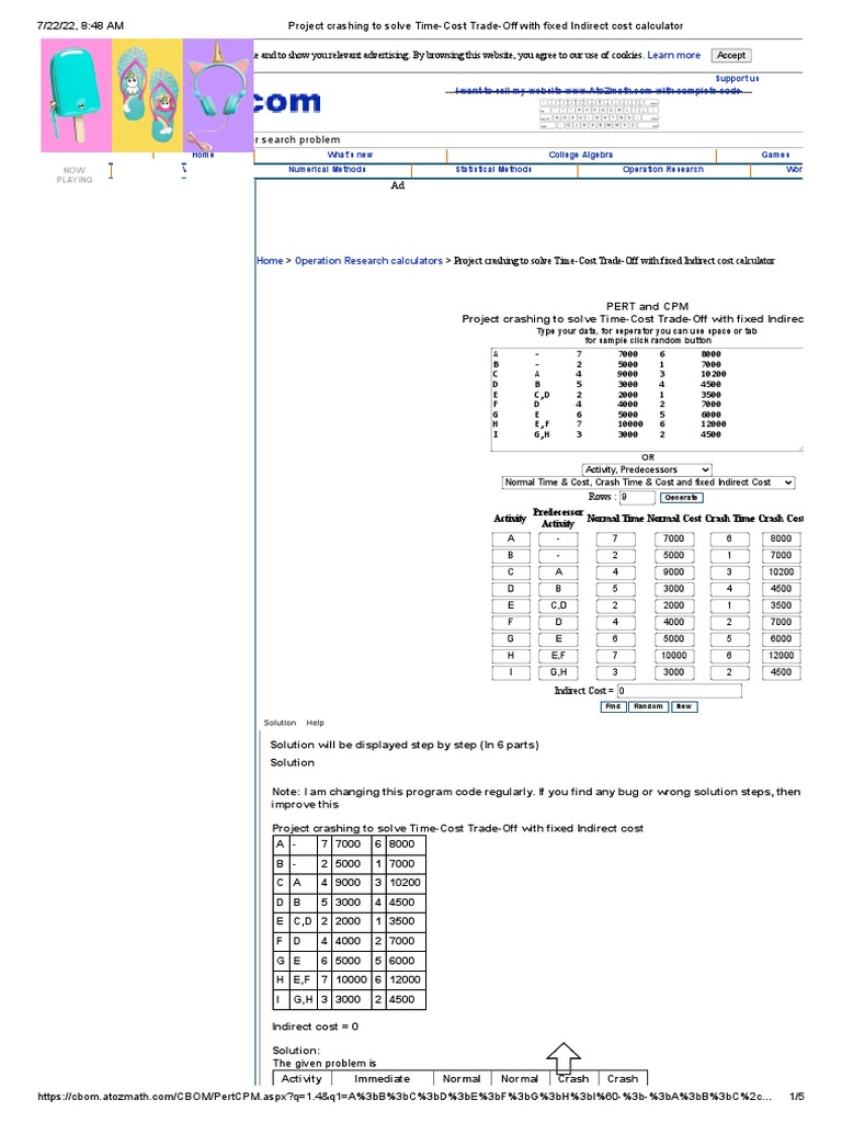Project Crashing To Solve Time-Cost Trade-Off With Fixed Indirect Cost Calculator | PDF ...