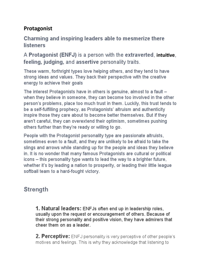 Protagonist | PDF | Personality Type | Psychology