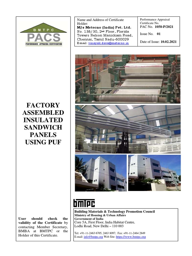 Factory Assembled Insulated Sandwich Panels Using Puf: M/s Metecno ...