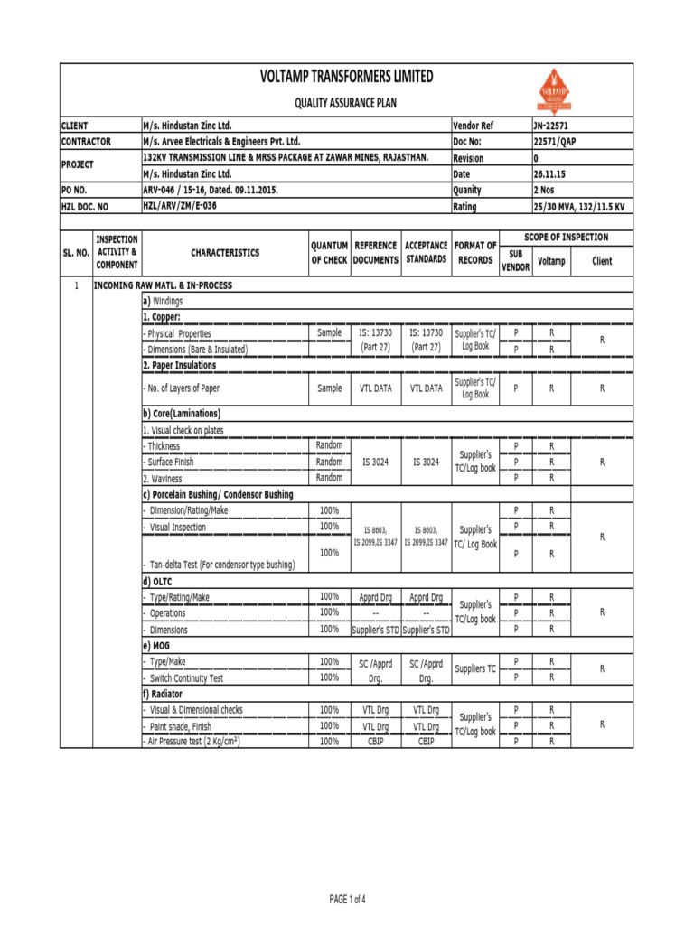 QAP - Rev - 0 | PDF | Transformer | Electrical Engineering
