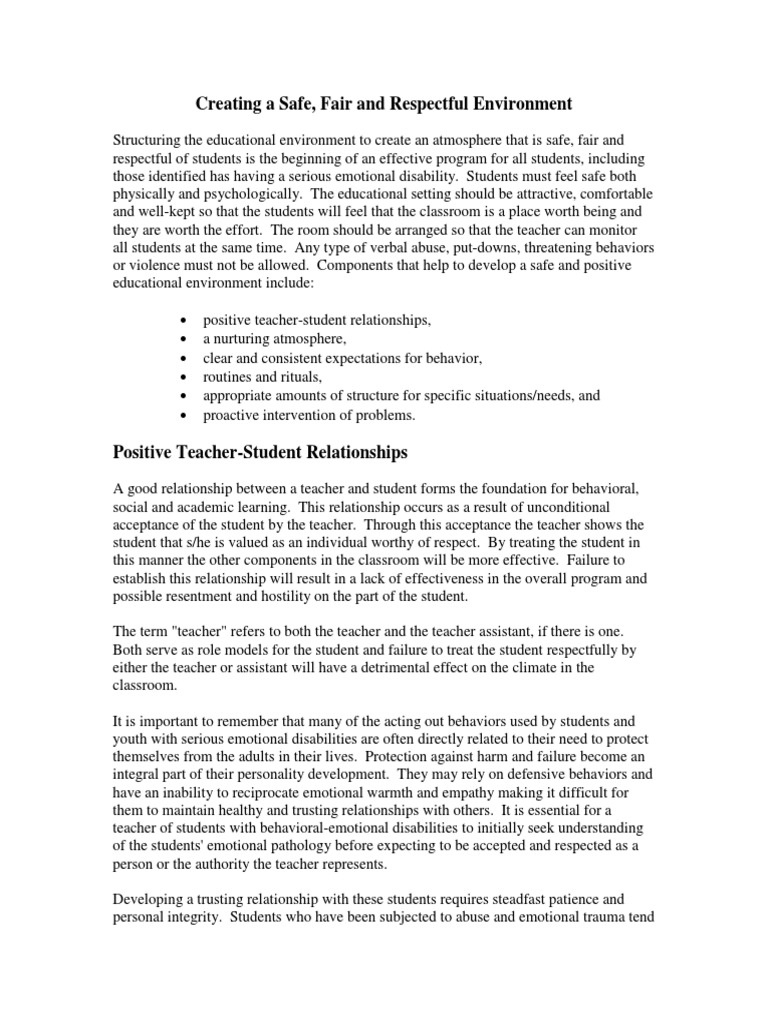 Safe and Respectful Learning Environment | PDF | Teachers | Motivational