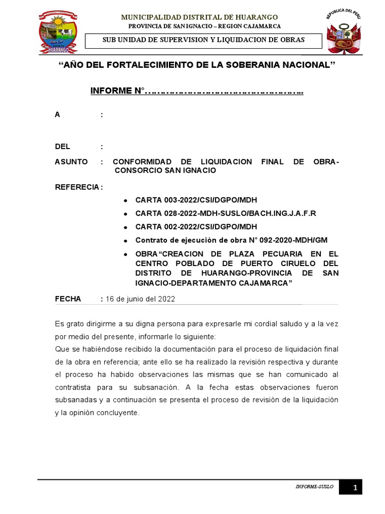 Informe de Aprobacion de Liquidacion de Obra | PDF | Materiales de ... Informe de Aprobacion de Liquidacion de Obra | PDF | Materiales de ...