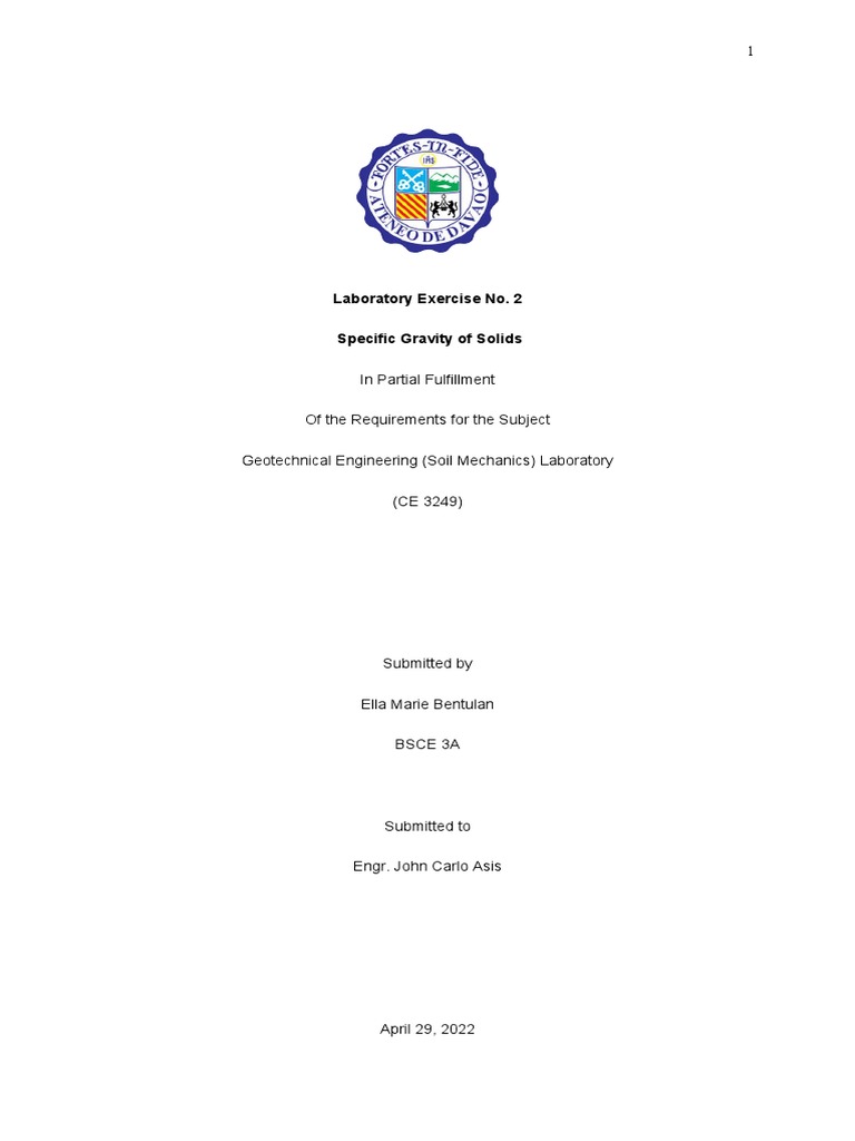 Laboratory Exercise No. 2 Specific Gravity of Solids | PDF | Soil | Experiment