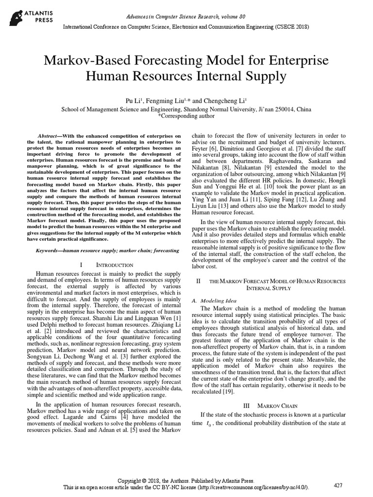 Markov-Based Forecasting Model For Enterprise Human Resources Internal Supply | PDF | Markov ...