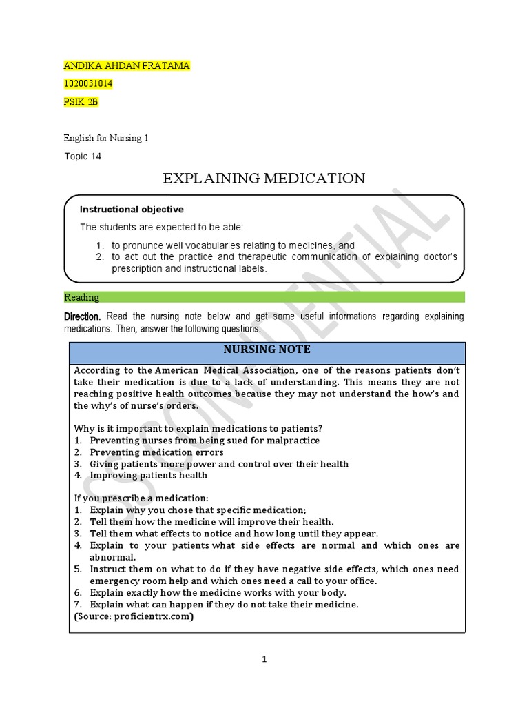 Explaining Medication: Nursing Note | Download Free PDF | Dietary ...