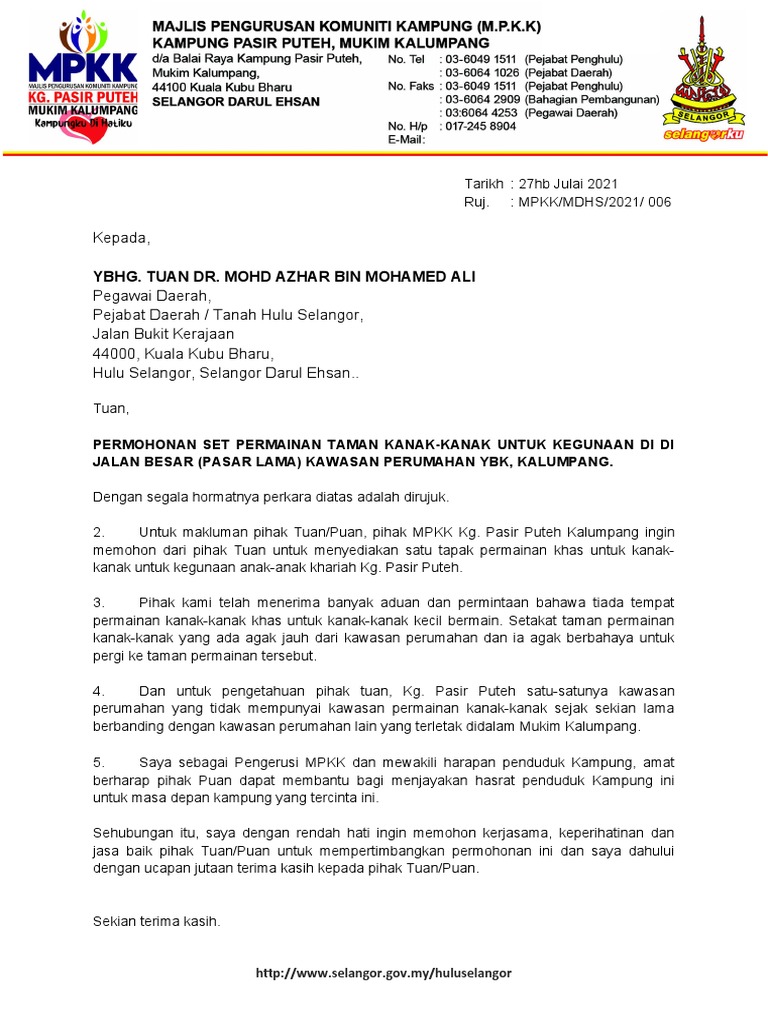 Surat Kepada YDP | PDF