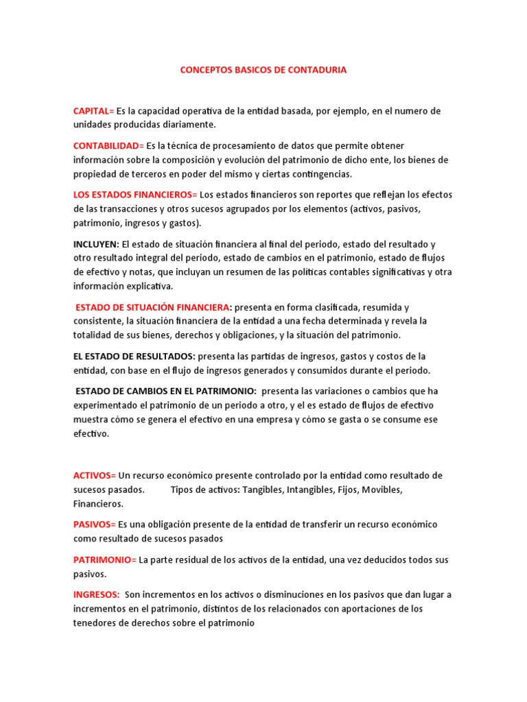 CONCEPTOS BASICOS DE CONTABILIDAD | PDF | Contabilidad | Estado financiero