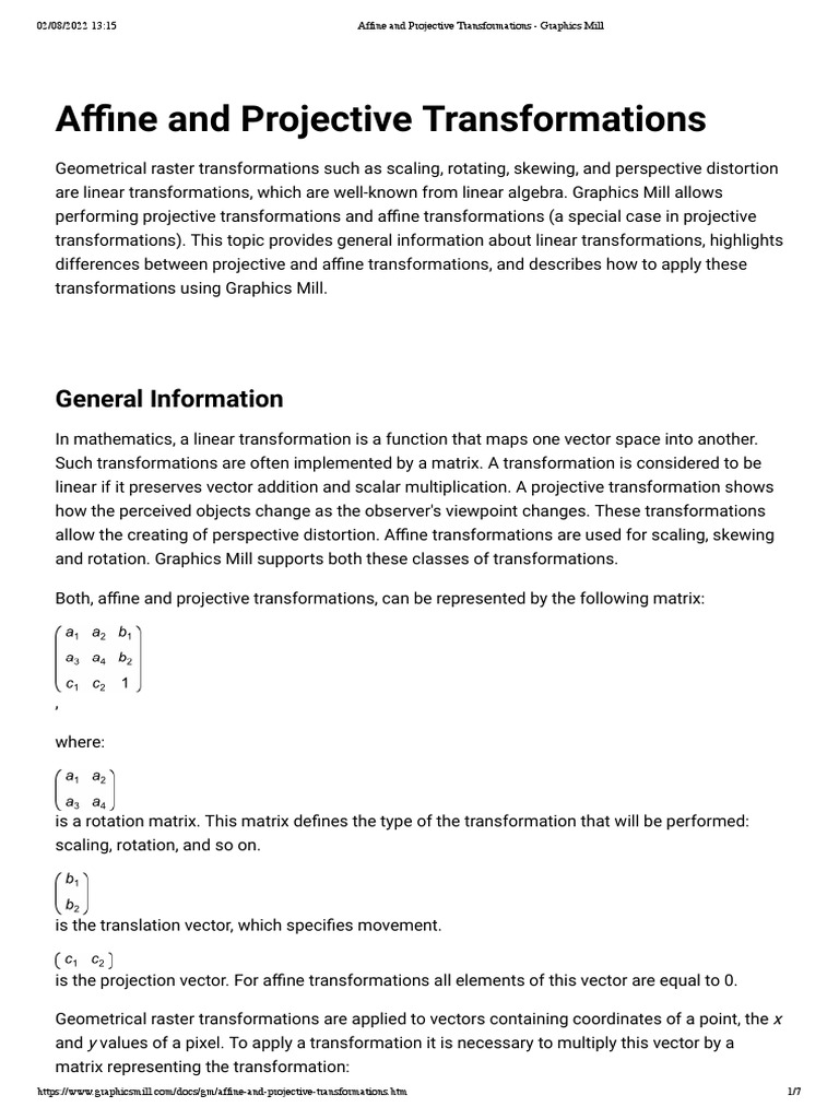Affine and Projective Transformations - Graphics Mill | PDF | Vector ...