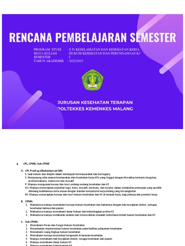 RPS - Hukkes Dan Perundangan K3 | PDF
