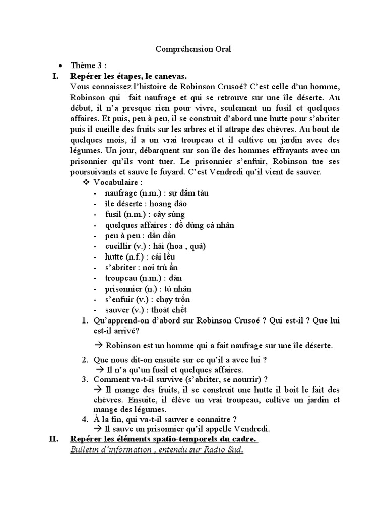 Compréhension orale : Robinson Crusoé | PDF | Robinson Crusoé