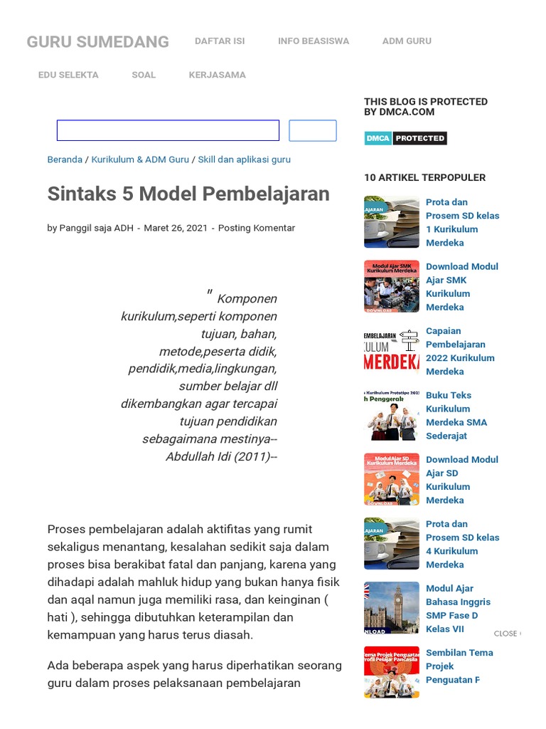 Sintaks 5 Model Pembelajaran - GURU SUMEDANG | PDF