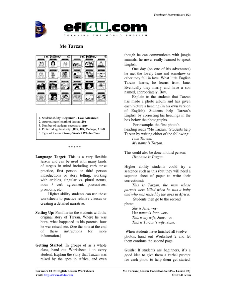 Me Tarzan: Language Target: This Is A Very Flexible | PDF | English ...