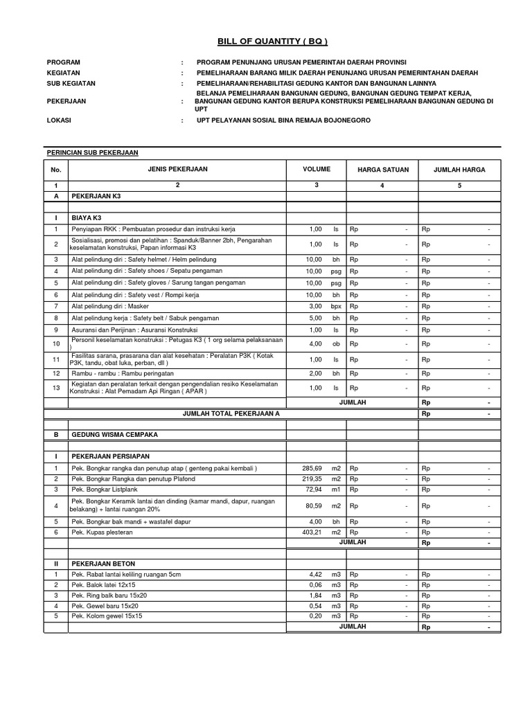 Bill of Quantity (BQ) | PDF